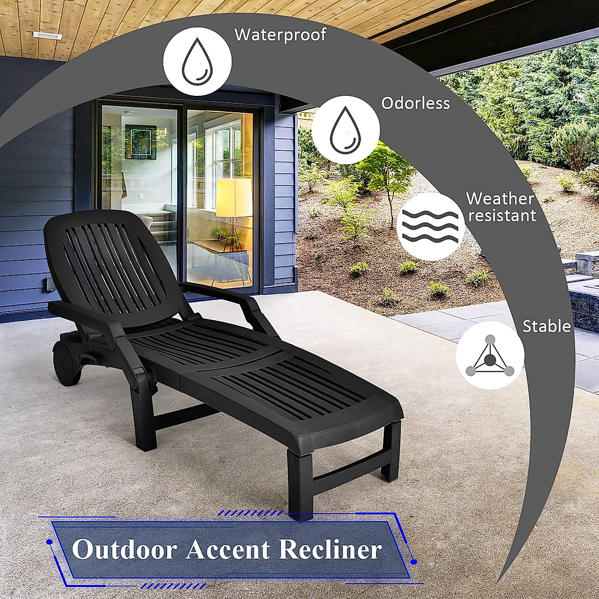 Giantex Chaise Lounge Outdoor, 6 Adjustable Backrests Lounge Chair Recliner, Outdoor Furniture for Patio Poolside Garden, Foldable Sun Lounger with Wheels (2, Black)