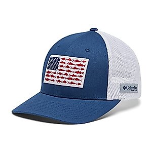 Columbia Unisex PFG Mesh Fish Flag Ball Cap, Night Tide/White, L/XL