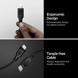 Spigen DuraSync USB C to Lightning Cable [3ft MFi Certified] [Supports Power Delivery] Works with iPhone XR, XS, XS Max, X, 8, 8 Plus and iPad with Lightning Charger Port (Black 2 Pack)