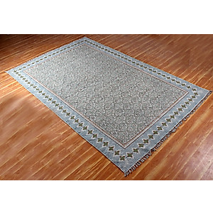 Boho Rug Area Rug Brown & Grey Handmade Dhurrie Rug Flat Weave Outdoor Beach Yoga Carpet Kilim Rugs for Bedroom Bathroom Lounge, Laundry Room 60x90 cm (2x3 Feet)