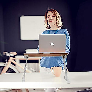 Kavalan Laptop Desk Foldable Laptop Table with Top Handle, Adjustable Height Desk Serving Tray on Couch, Standing Desk Dining Table on Sofa/Floor, Ideal for Reading, Working, Studying, Black Teak