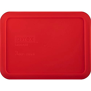 Pyrex 3-Cup Single Rectangular Food Storage Container with Lid, Non-Toxic, BPA-Free Lid, Tempered Non-Pourous Glass, Microwave, Dishwasher, Freezer and Oven Safe, Red