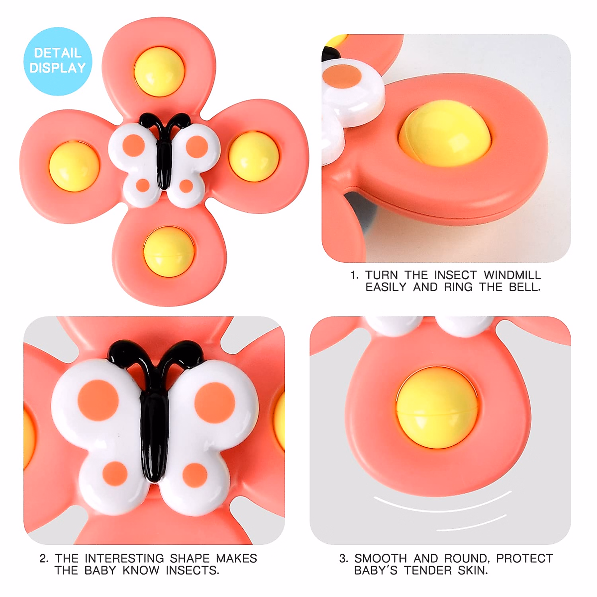 3PCS Suction Cup Spinner Toys for 1 2 Year Old Boys Spinning Toys 12-18 Months Sensory Toys for Toddlers 1-3 First Birthday Baby Gifts for Girls