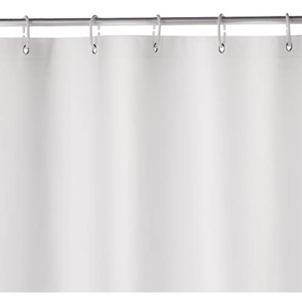 Amazon Basics Water Resistant 8-Gauge PEVA Shower Curtain Liner with Bottom Magnets and Plastic Shower Hooks - 72" x 72", White