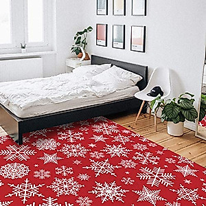 Indoor Area Rug - Welcome Mat Living Room Area Rugs Washable Non-Slip Floor Carpet for Bedroom Farmhouse Dorm (Christmas Winter Snowflake, 5'x8')