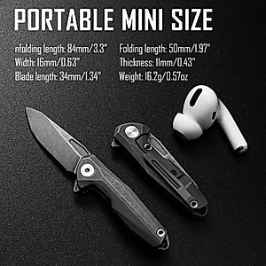 KeyUnity KK04 Titanium Mini Folding Knife Flipper Pocket Knife 1.34" Blade, Small EDC Utility Knife for Everyday Carry