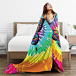 Tie Dye Colors Purple Butterfly Throw Blanket, Ultra Soft Microplush Bed Blanket, All Season Microfiber Fleece Throw for Bed Chair Sofa Couch Bedroom