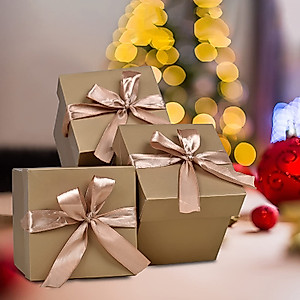 GP SUP 12 Pcs Squared Boxes with Lids & Ribbons,Gold Box for Christmas Gift Wrapping,Gift Boxes for Party(Gold, 6x6x6 Inch)