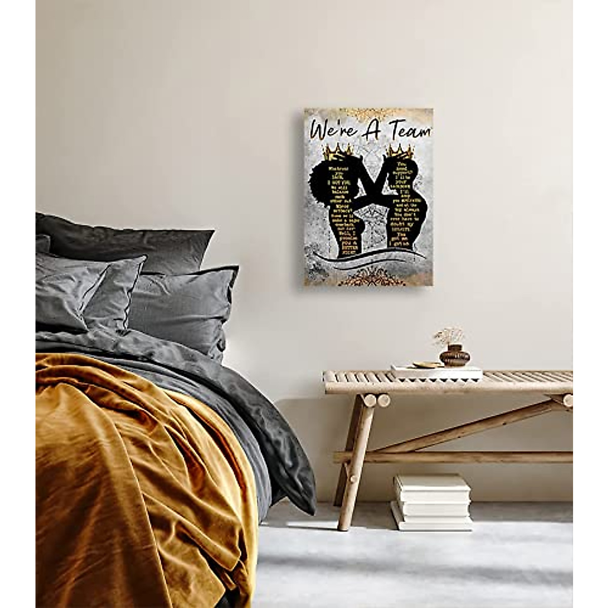 African American Wall Art Black King And Queen Canvas Print Painting Picture Artwork Black Girl Inspirational Quotes Wall Decor For Living Room Bedroom Office Home Decor Framed Ready To Hang 16x24Inch