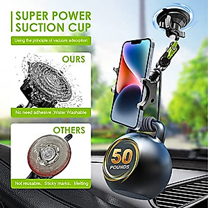Suction Cup Holder Phone Mount Car 360° Rotating,Universal Ball Head Arm for Phone Car Holder Video Recording Vlog Ballhead Magic Arm Cell Phone for Car Dashboard Windshield Vehicle Sunroof (Black)