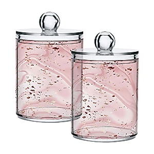 xigua Pink Marble Qtip Holder Dispenser,2 Pack Storage Canister Clear Plastic Jar with Lids for Cotton Ball,Cotton Swab -- 10 Oz#62
