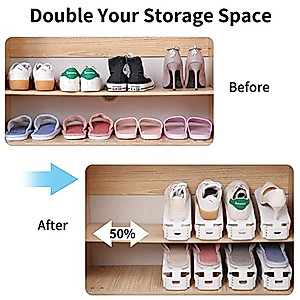 Antigo Shoe Slots Organizer，20 Pcs Adjustable Shoe Stacker for Closet Organization, Double Deck Shoe Rack Holder Storage Space Saver (White)