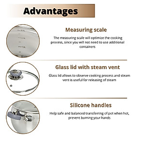 Daniks Modern Stainless Steel Kitchen Induction Pot Cookware Set | 6-Piece | Dishwasher Safe Pots | 2 Quart + 3 Quart + 4 Quart | Heatproof Handles | Silver