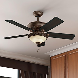 Hunter Fan 52in Traditional Cocoa Ceiling Fan with an Amber Scavo Glass Light Kit, 5 Blade (Renewed)