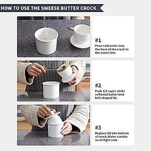 Sweese French Butter Dish with Lid - Butter Crock for Counter with Water Line for Spreadable Butter - No More Hard Butter - Navy