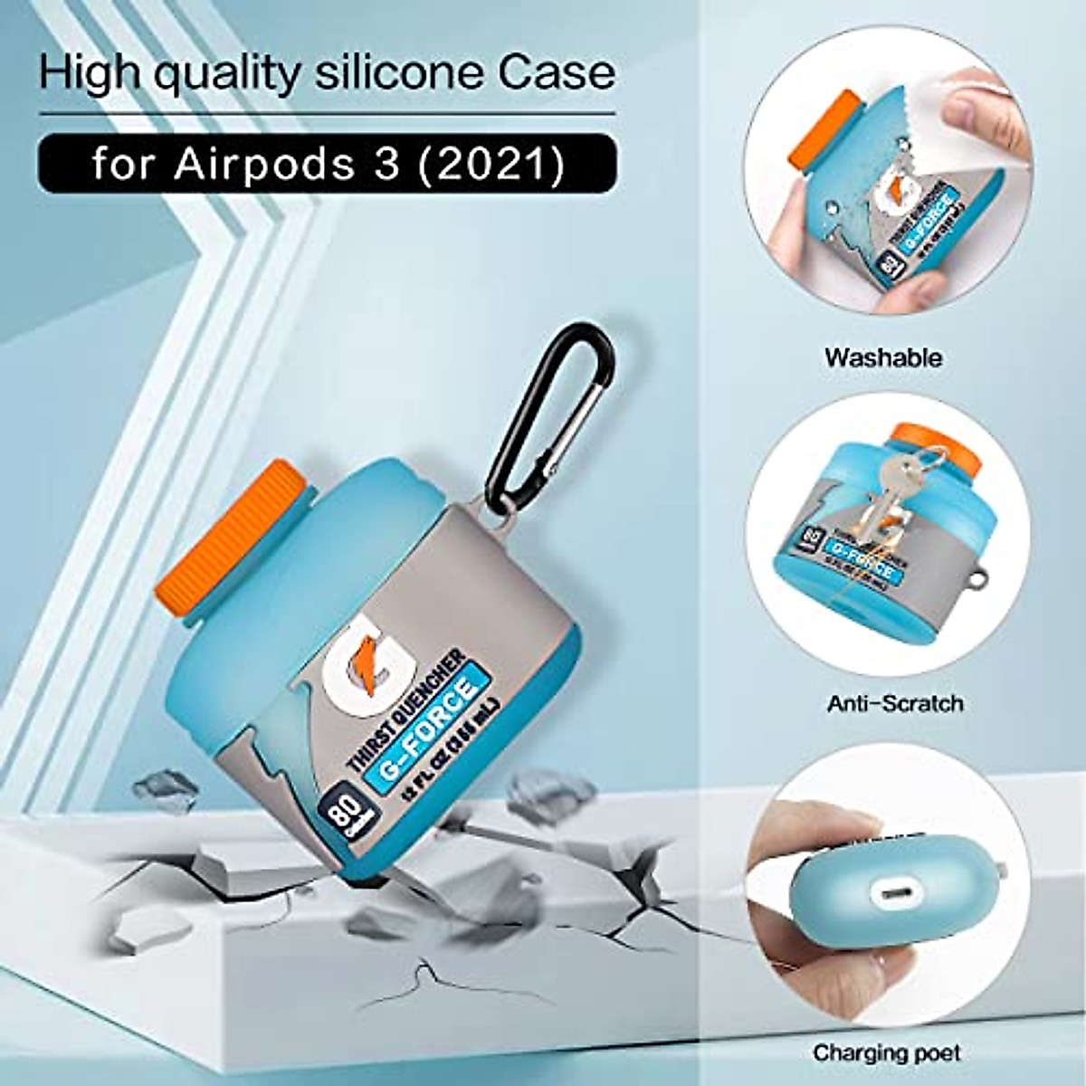 Cartoon Sport Water Case for AirPods 3 Case (2021), 6in1 Accessories Set Protective Cover for Air pods 3, Cute Food Design Silicone Case for AirPods 3rd Generation Case for Boys Men (Blue Sport Water)