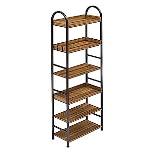 SmallCock Tall Bookshelf, 6-Tier Shelves with Round Top Frame, MDF Boards, Adjustable Foot Pads (Brown)