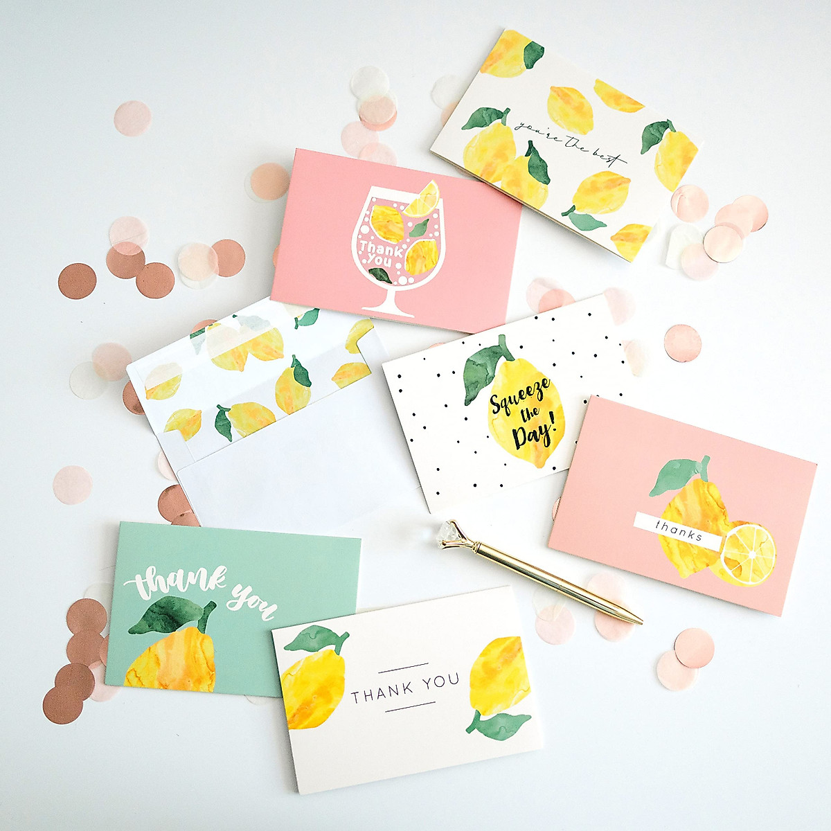 Gooji 4x6 Lemon Thank You Cards (Bulk 36-Pack) Matching Peel-and-Seal White Envelopes Assorted Set Birthday Party, Bridal Shower, Baby Shower, Weddings, Graduation Blank Notes