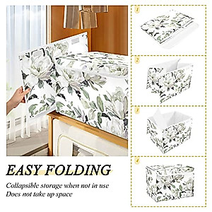Laundry Storage Box Cube Storage Bin for Towel White Green Flower Clothes Storage 12x12x16