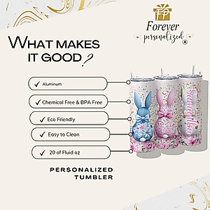 Custom Printed Floral Bunny Easter Tumbler | Personalized Double Wall Insulated Travel Mug | Spring Design with Name (Floral Bunny)