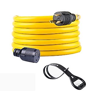Yodotek 25FT Heavy Duty 3 Prong Generator Locking Power Cord NEMA L5-30P/L5-30R,10 Gauge SJTW Cable, 125V 30Amp Yellow Generator Lock Extension Cord with UL Listed