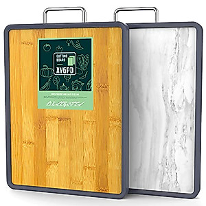 Double Sided Cutting Boards for Kitchen - Large Bamboo and Plastic Cutting Board, Dishwasher Safe Chopping Board, Reversible used for Meat, Veggies, Fruits, Easy Grip Handle, Non-Slip (BPA FREE)