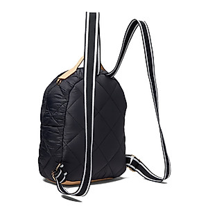 Anne Klein Quilted Nylon Backpack, Black/Warm Sand/Black-White Webbing