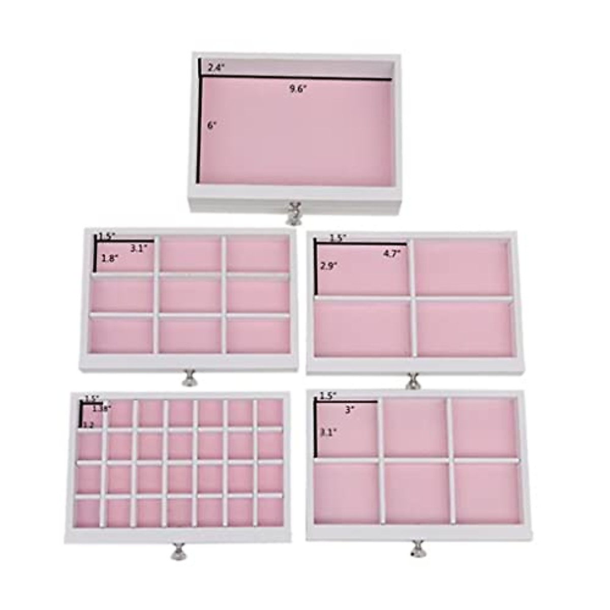 ZSEDP High Large Gloss Wooden Jewellery Box Armoire Bracelet Organizer Storage 5 Layers Glass White US Warehouse