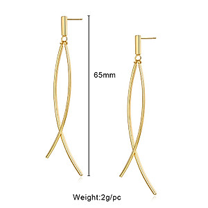CLASSYZINT Dainty Gold Dangle Earrings,2 Pieces Thin Curved Metal Bar Long Dangling Earrings For Women