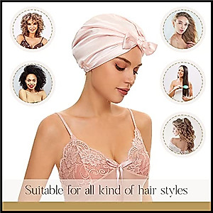 ennva 22 Momme 100% Silk Sleep Cap 2-Layered Night Hair Bonnet - Sleeping Cap for Curly Hair -Head Wrap for Maximum Moisture Pink