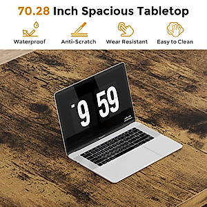 Condemo 70 Inch Executive Office Desk, Large Computer Desk Workstation, Modern Simple Computer Table Study Writing Desk, Business Furniture for Home Office, Brown and Black