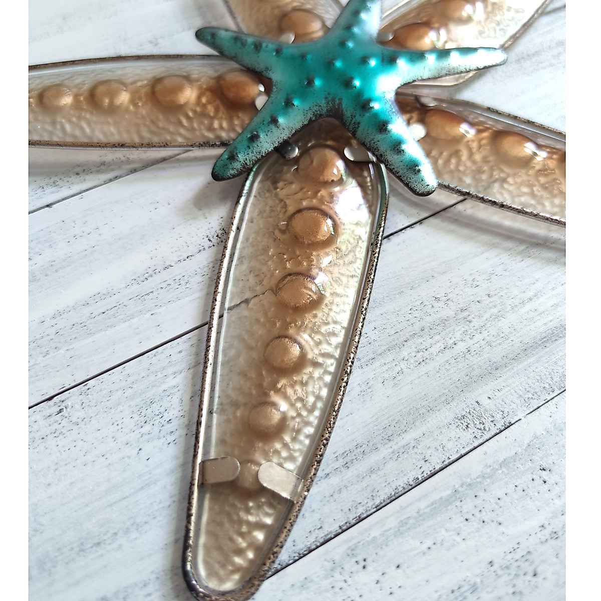 JOYBee Metal&Fused Glass Starfish Wall Art Decor,Sea Life Nautical Home Decor,Wall Art13.25inch*12.75inch, Decoration for Garden,Home,Patio,Kitchen,Bathroom, Coastal Decorations