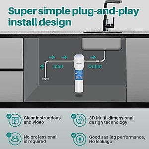ICEPURE Under Sink Water Filter System, 3 Years or 22K Ultra High Capacity, NSF/ANSI 42 Certified, Direct Connect Under Counter Drinking Water System, 0.5 Micron, with an Extra Replacement Filter