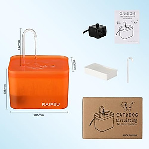 Cat Water Fountain, Raipeu 2.5L Cat Fountain, Activated Carbon Filter, Translucent Water Tank, Pet Water Fountain for Big Cat, Big Dog, Pet(Orange)