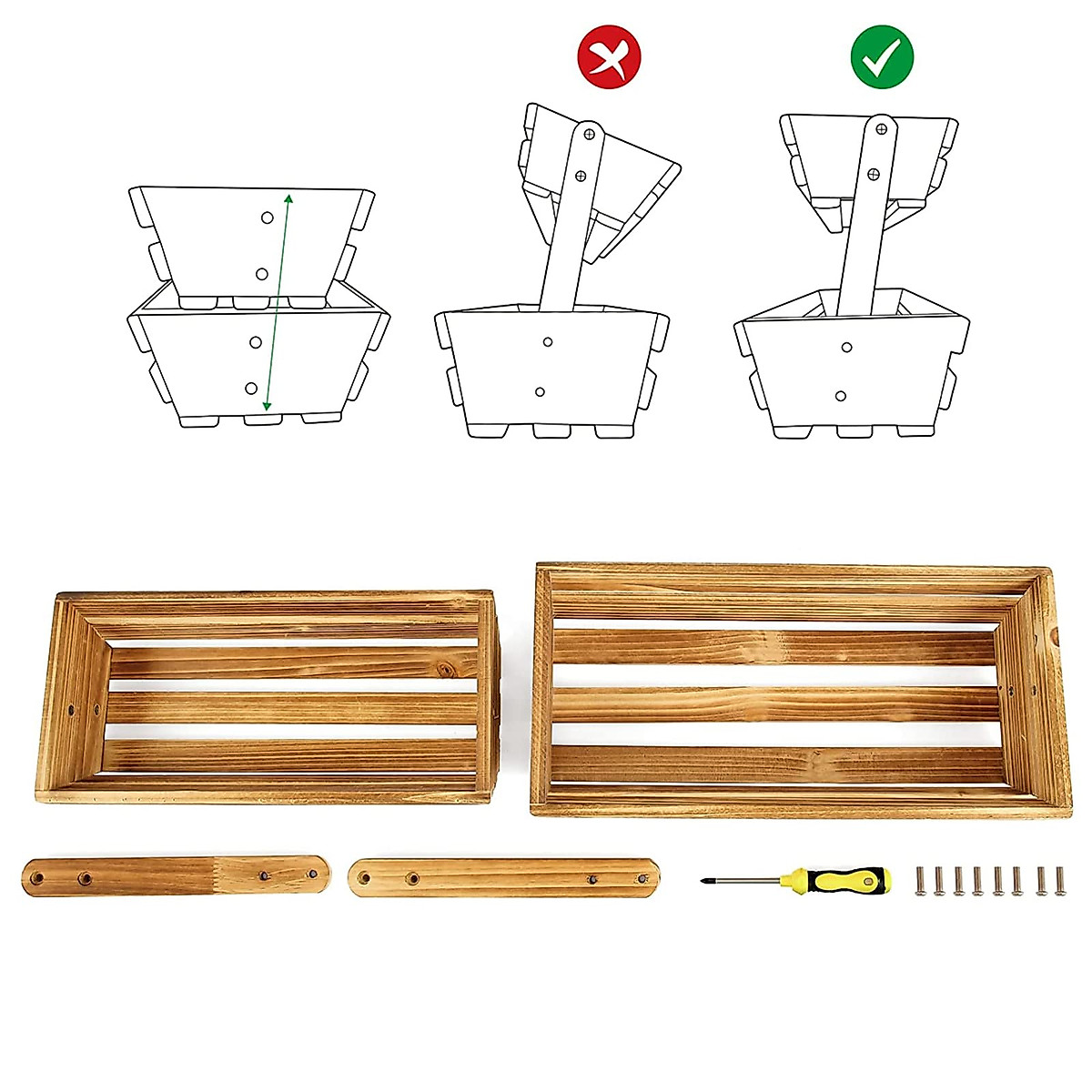 CALM COZY 2-Tier Wooden Fruit Basket, Farmhouse Fruit Basket Counter Top Organizing for Kitchen, Vegetable Stand Bread Racks Produce Basket, Classic Wood Color