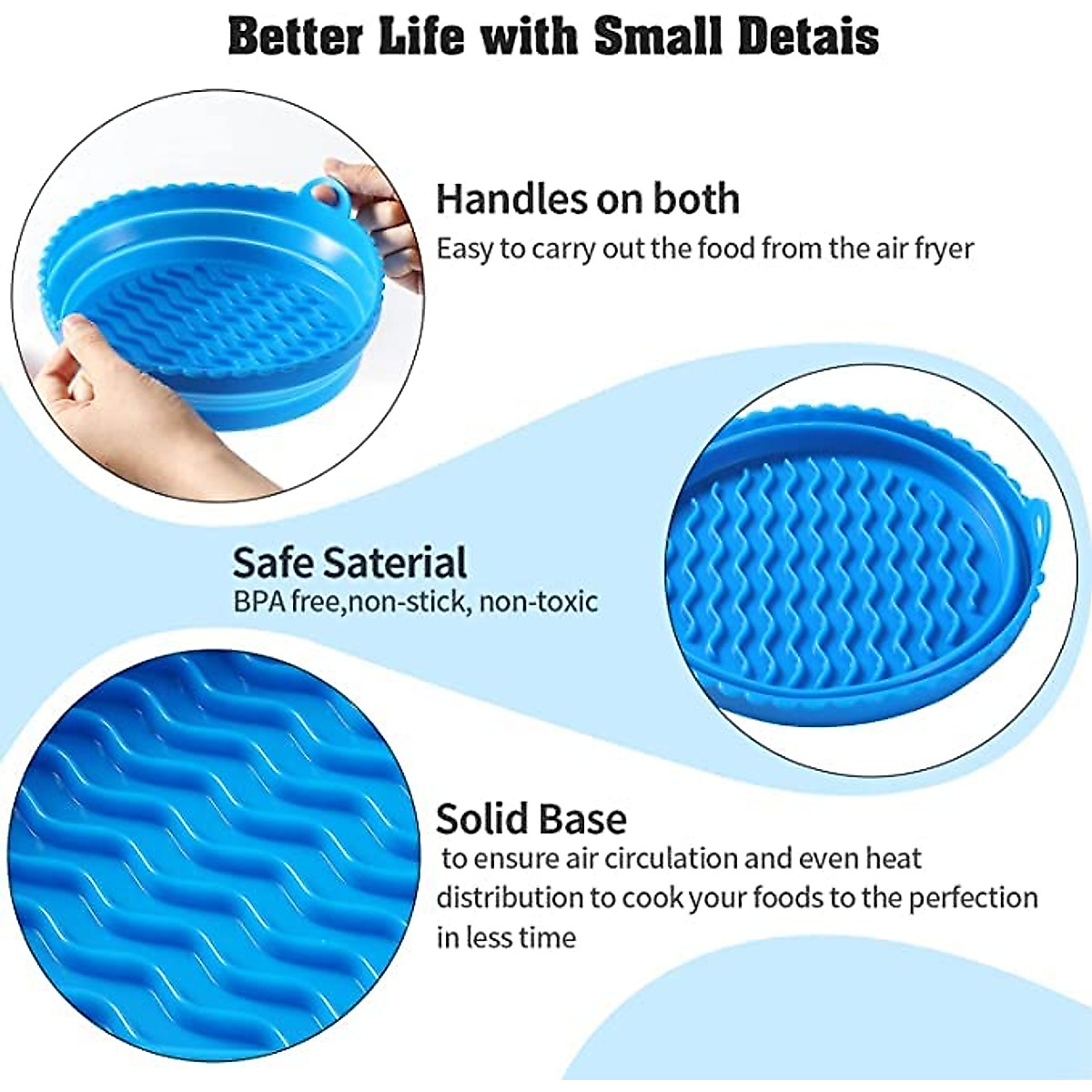G3 Kitchenware 1-Pack Air Fryer Silicone Liners Foldable | Non-Stick Reusable Silicone Air Fryer Liners| Collapsible Air Fryer Silicone Pot Baking Tray Basket| 7.5 Inch, 3QT – 5QT (Blue)