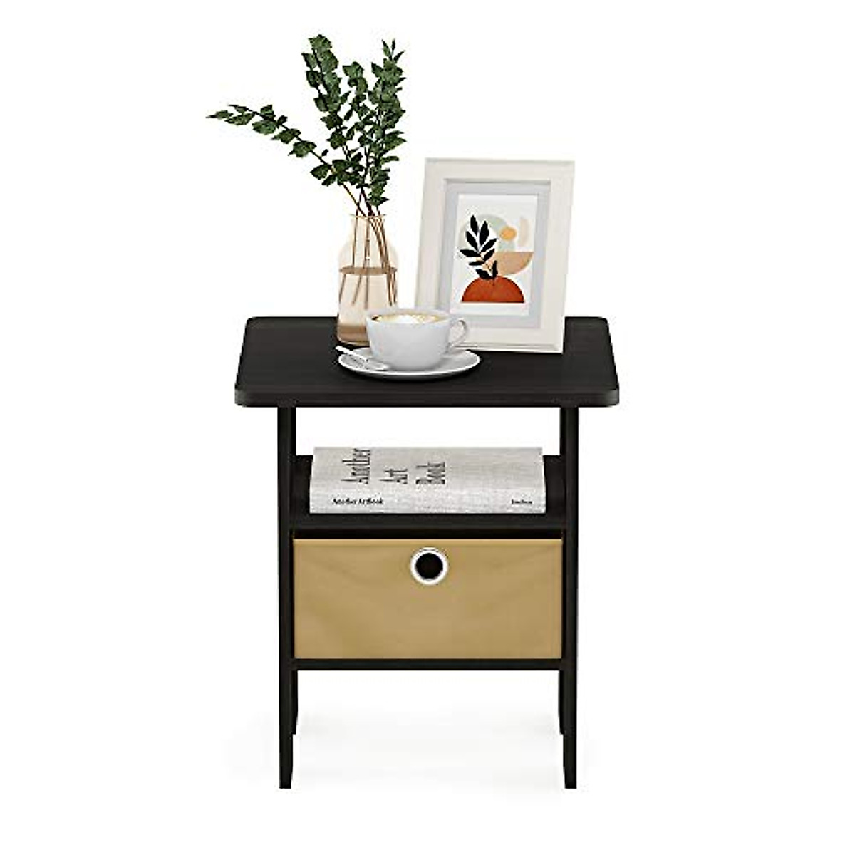 Furinno Andrey End Side Night Stand/Bedside Table with Bin Drawer, 1-Pack, Dark Espresso/Brown