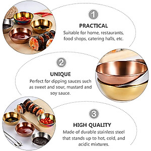 DOITOOL 4PCS Stainless Steel Sauce Dishes Round Sushi Dipping Bowls,Sushi Dipping Sauce Dishes Seasoning Dish Saucer Bowl Mini Appetizer Plate (Rose Gold,3.14X3.14X0.98inch)