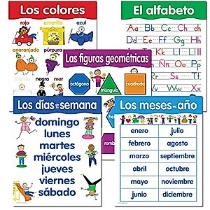 Creative Teaching Spanish Basic Skills, 5-Chart Pack (Colors, Alphabet, Geometry)