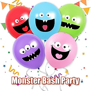 AnyDesign 65pcs Monster Bash Latex Balloons, 12inch, 5 Designs, Blue, Green, Pink, Purple, Red, Boys/Girls Birthday Party Supplies, Baby Shower Decorations
