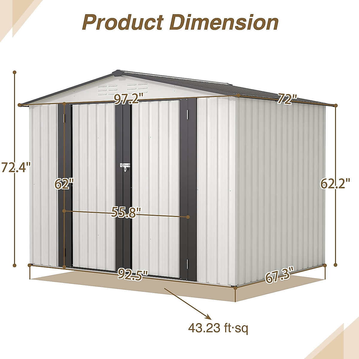 SPOWAY 8 x 6 FT Outdoor Storage Shed, Metal Storage Shed with Swinging Double Lockable Doors, Waterproof Outdoor Galvanized Steel Garden Shed for Backyard, Patio Lawn and Outside Use, White
