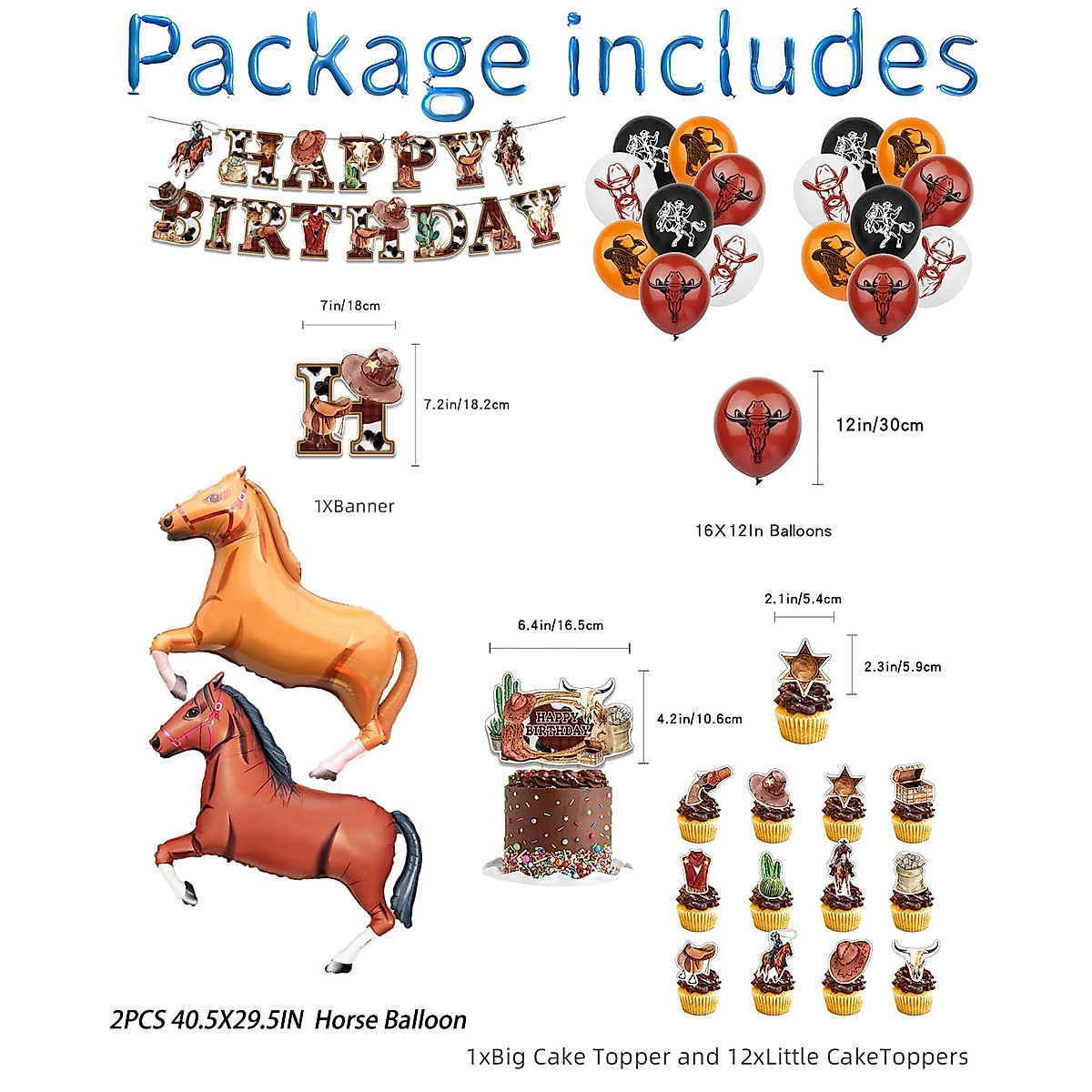 HXJFGDM Cowboy Party Decorations - Cowboy Birthday Party Decorations,western themed party decorations Include Happy Birthday Banner 40IN Horse Foil Balloons for Western Party (Cowboy Birthday)