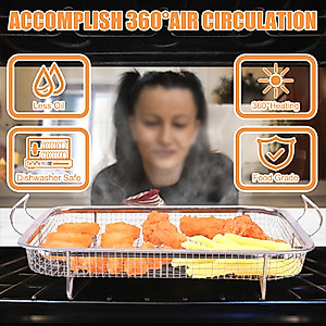 Eyourlife Air fryer Basket for Oven 15 x 11 Inches, Small & Large Set of Stainless Steel Non Toxic Baking Pan Cookie Sheet, Grill Basket with Drip Tray, Bakeware Sets Rack PFAS Free for Christmas