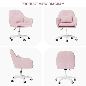 Nalupatio Home Office Chair,Swivel Height Adjustable Upholstered Velvet Computer Task Chair, Vanity Makeup Chair with Wheel&Pillow,Mid-Back Modern Accent Chair for Bedroom Reading Room,Light Pink