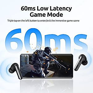 Wireless Earbuds Truefree T1 Bluetooth 5.0 Headphones in-Ear Stereo Earphones with 4 Mics AI ENC for Clear Calls, 60ms Low Latency Game Mode, Touch Control, Total 30 Hours of Playtime, Immersive Sound