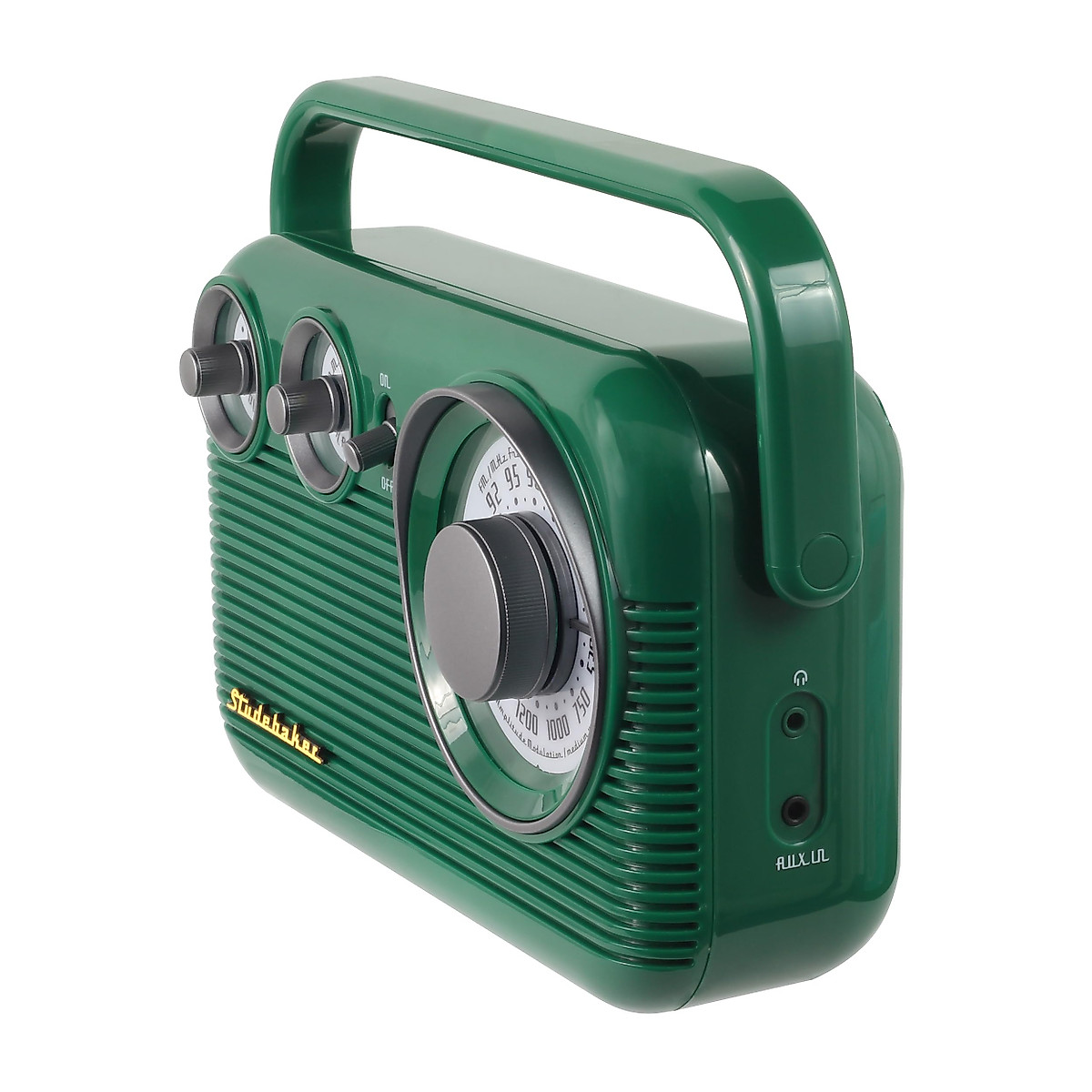 Studebaker SB2003 Retro Portable AM FM Radio | Built in Speaker | AC Powered/Battery | Aux-in Cable (Bundle) (Green)