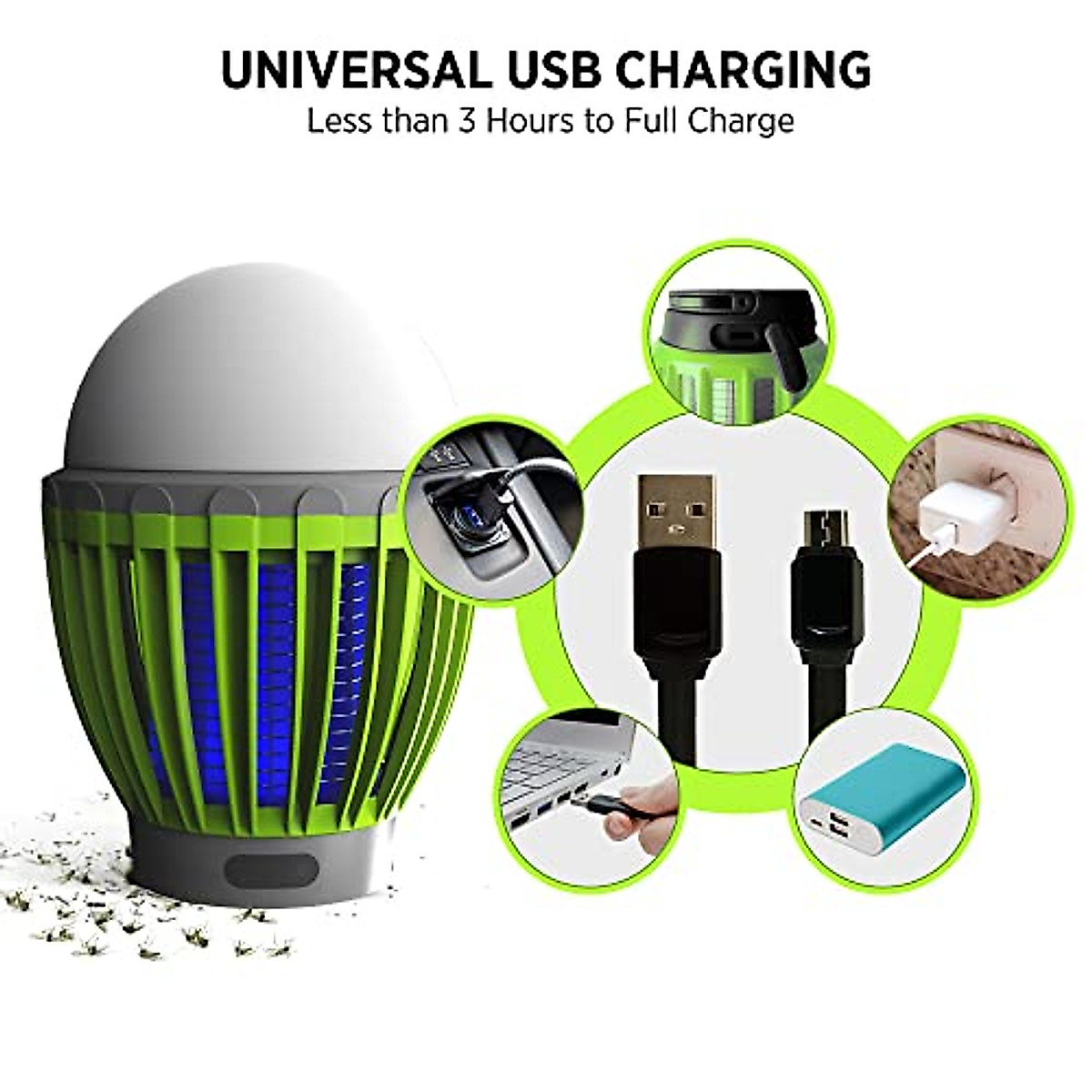 Zapout Camping Lantern Bug Buster Bulb Zapper Tent Light Portable Led and Emergency Lamp with Waterproof Mosquito Repellent Fly Killer USB 2000mAh Rechargeable Battery for Outdoor (Lime Green)