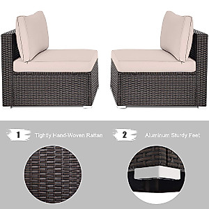 HAPPYGRILL 2PCS Patio Armless Sofa Set Outdoor Rattan Wicker Sectional Sofa Chairs with Cushions for Garden Balcony Patio Poolside