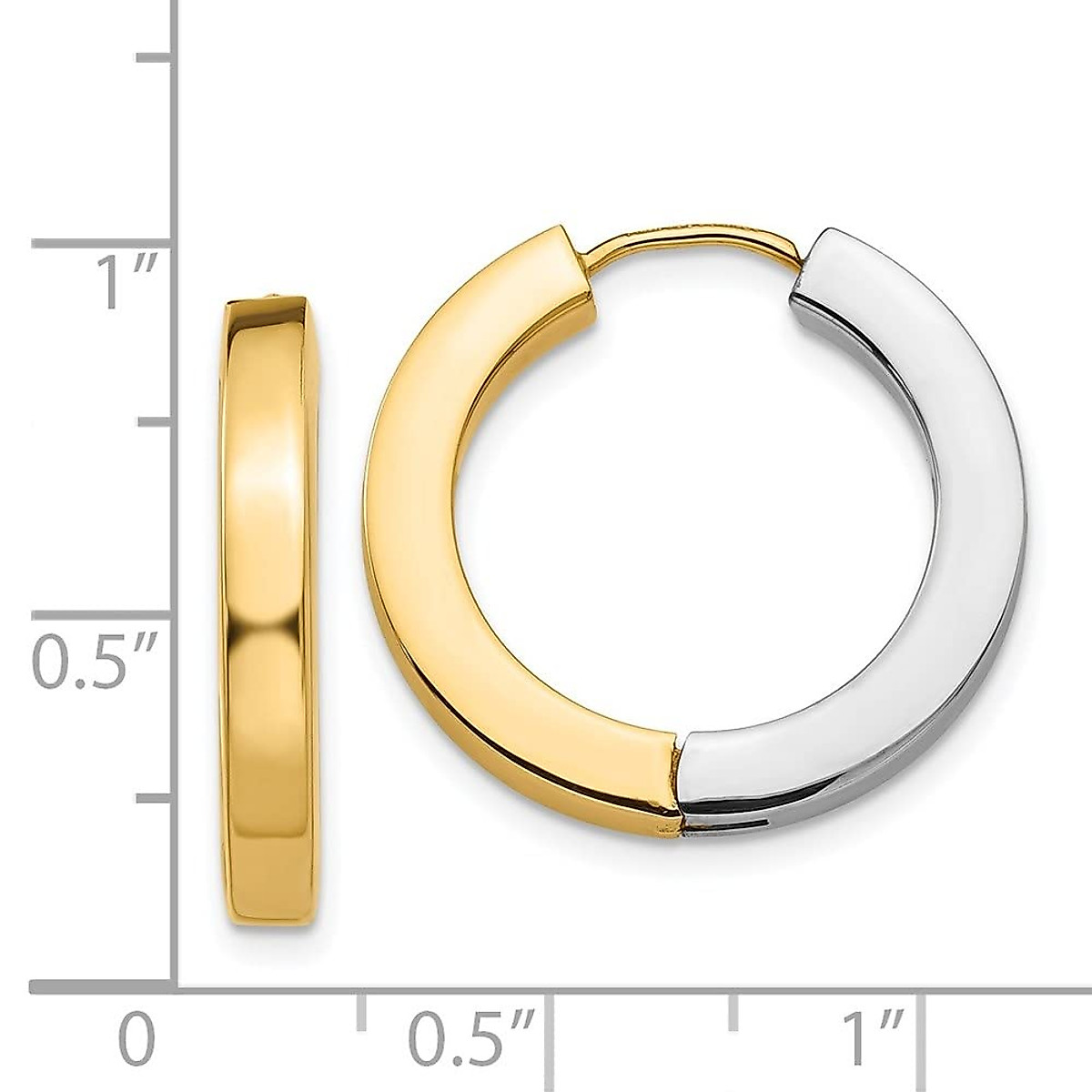 Diamond2Deal 14k Two-tone Gold Hollow Hinged Hoop Earrings (L- 0.83 in, W- 0.83 in)