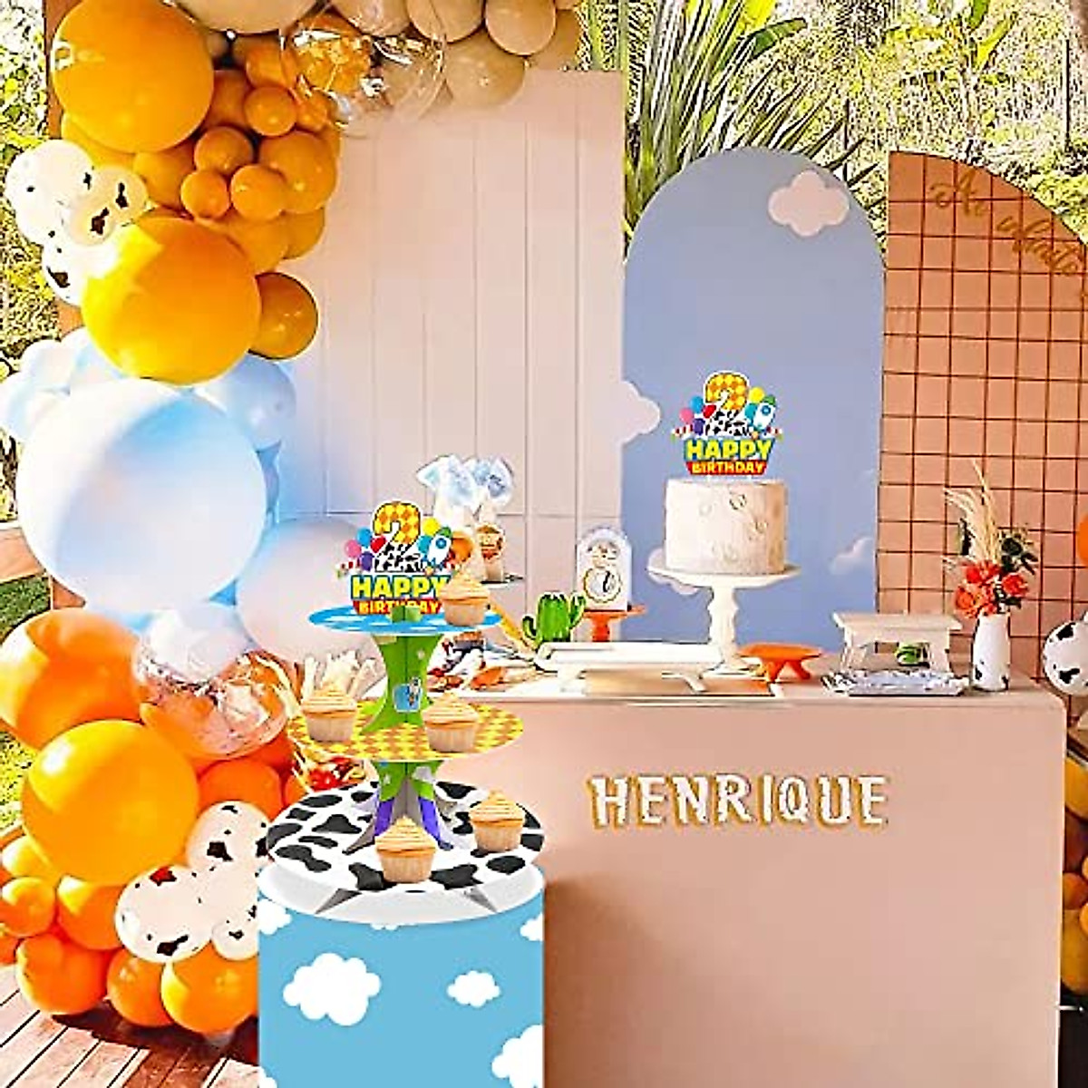 Cartoon Story Cupcake Stand 2nd Cardboard Cake Stand Dessert Tower Holder for Toy Theme Birthday Decoration Baby Shower Party Supplies
